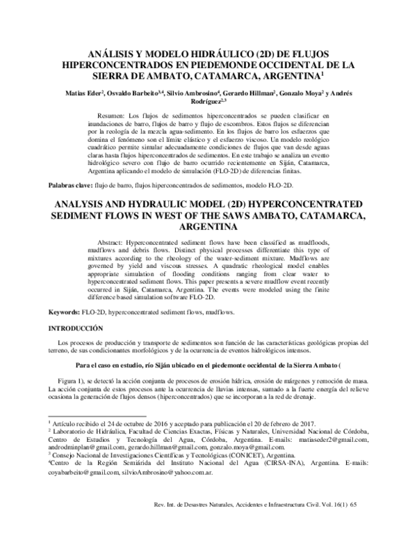 (PDF) Analysis and hydraulic model (2d) hyper concentrated sediment ...