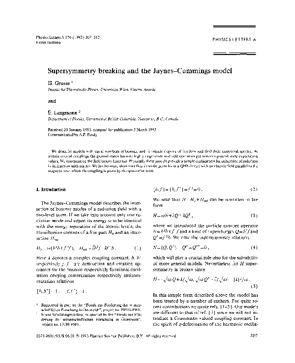 (PDF) Supersymmetry breaking and the Jaynes-Cummings model | Harald Grosse - Academia.edu