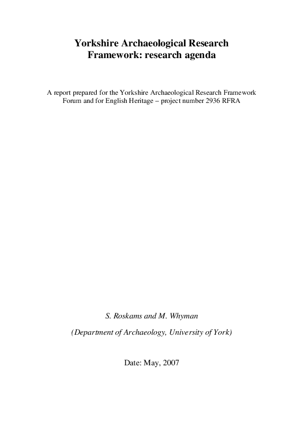 (PDF) Yorkshire Archaeological Research Framework | Steve Roskams ...