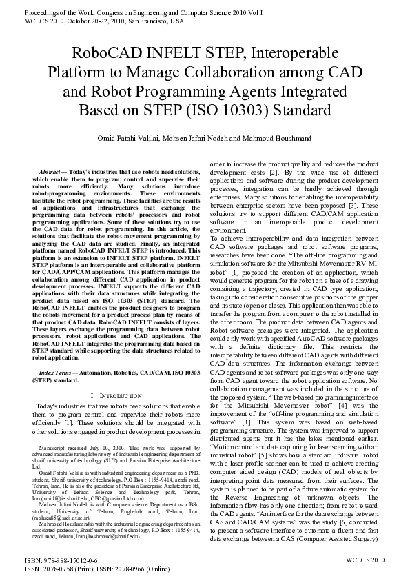 (PDF) RoboCAD INFELT STEP, Interoperable Platform to Manage Collaboration among CAD and Robot ...