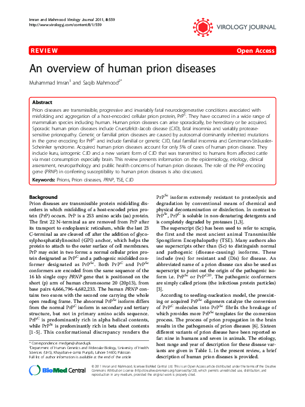 (PDF) An overview of human prion diseases