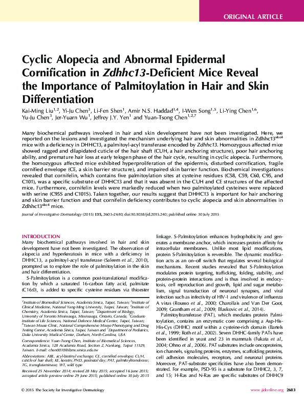 (PDF) Cyclic Alopecia and Abnormal Epidermal Cornification in Zdhhc13 ...