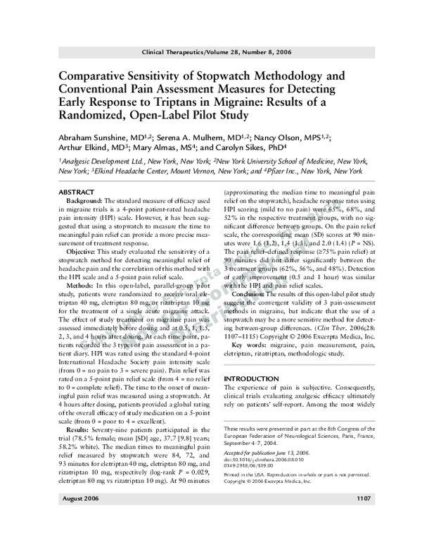 (PDF) Comparative sensitivity of stopwatch methodology and conventional pain assessment measures ...