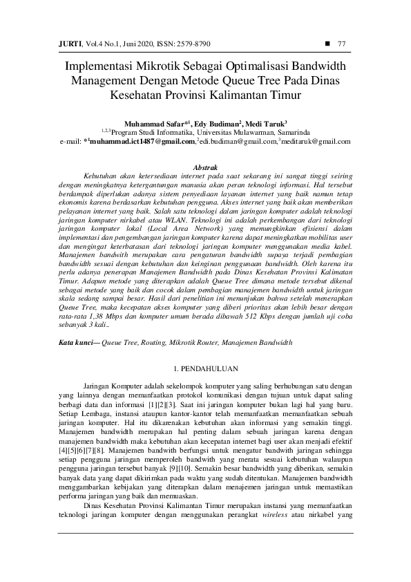 Pdf Implementasi Mikrotik Sebagai Optimalisasi Bandwidth Management Dengan Metode Queue Tree
