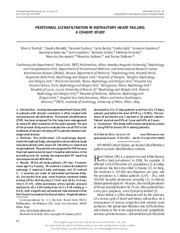 (PDF) Peritoneal Ultrafiltration in Refractory Heart Failure: A Cohort ...