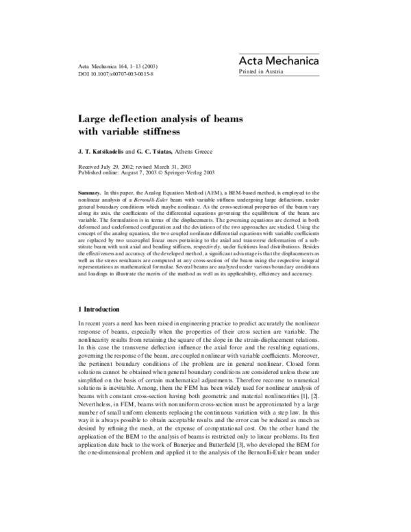 (PDF) Large deflection analysis of beams with variable stiffness