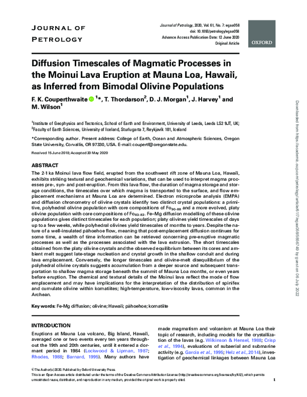 (PDF) Diffusion Timescales of Magmatic Processes in the Moinui Lava ...