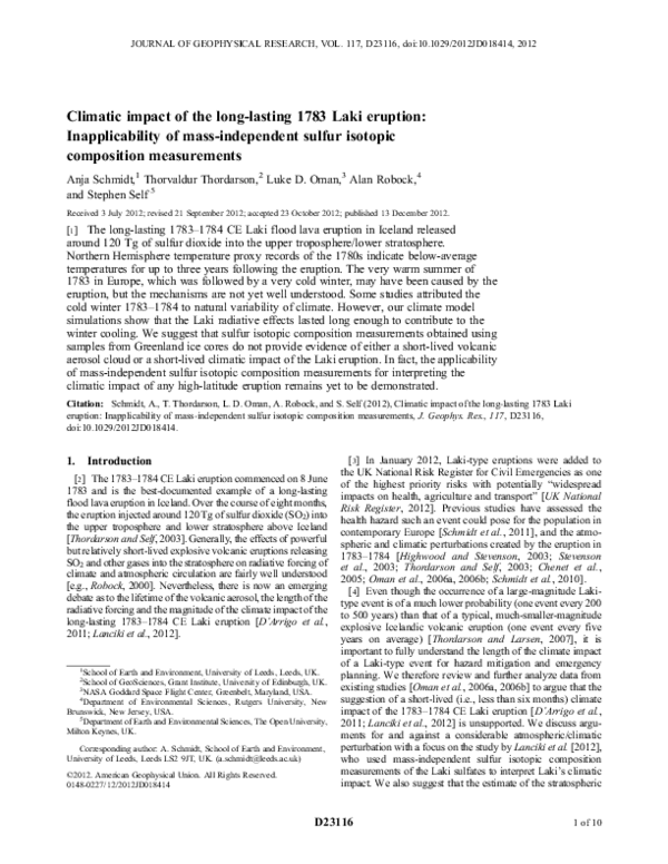 (PDF) Climatic impact of the long-lasting 1783 Laki eruption ...