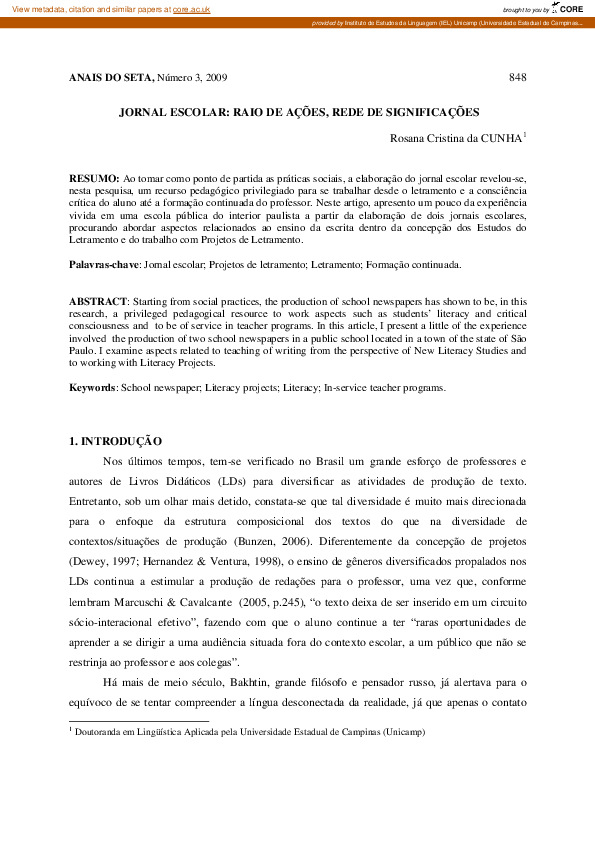 (PDF) Jornal Escolar: raio de ações, rede de significações