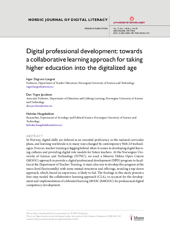 (PDF) Digital professional development: towards acollaborative learning ...