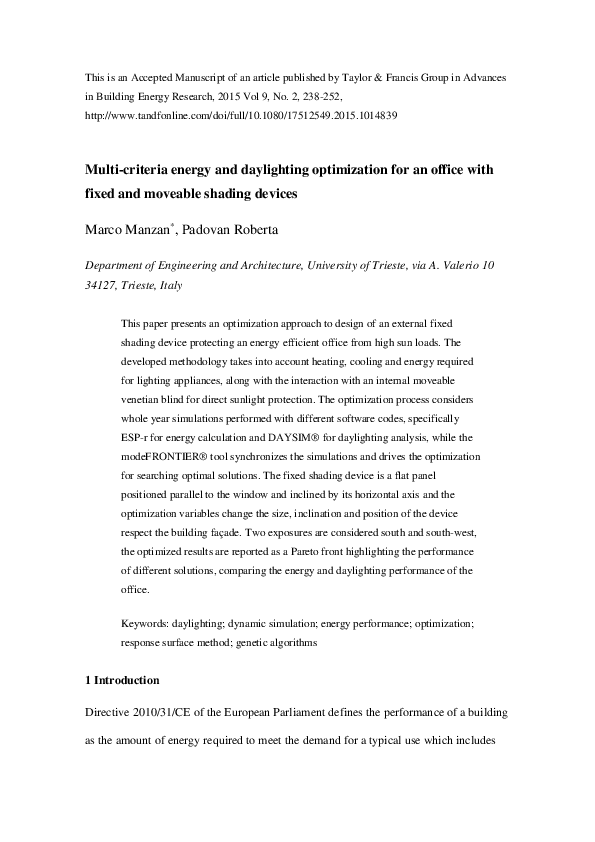 (PDF) Multi-criteria energy and daylighting optimization for an office ...