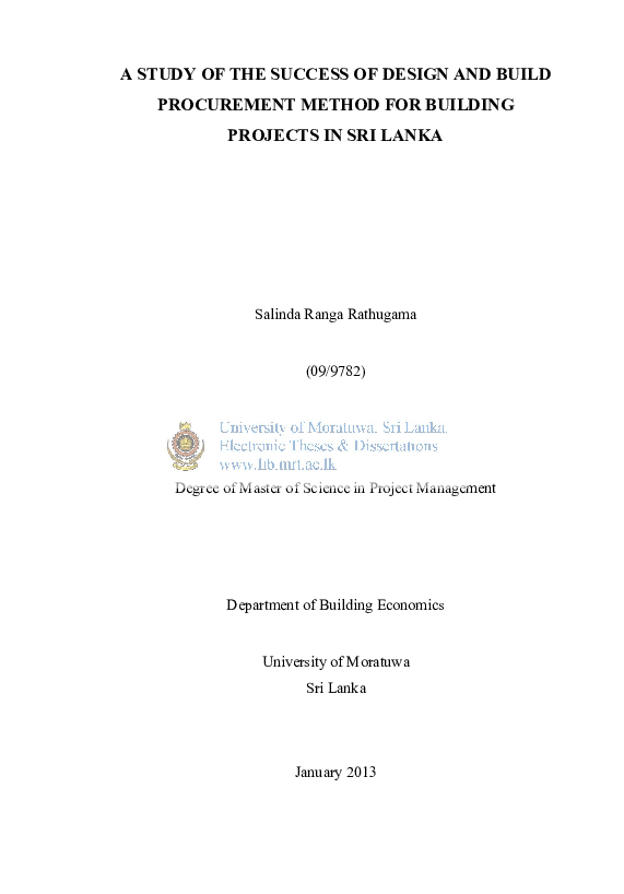 (PDF) A Study of the success of design and build procurement method for ...