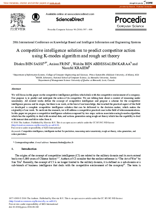 (PDF) A Competitive Intelligence Solution to Predict Competitor Action ...