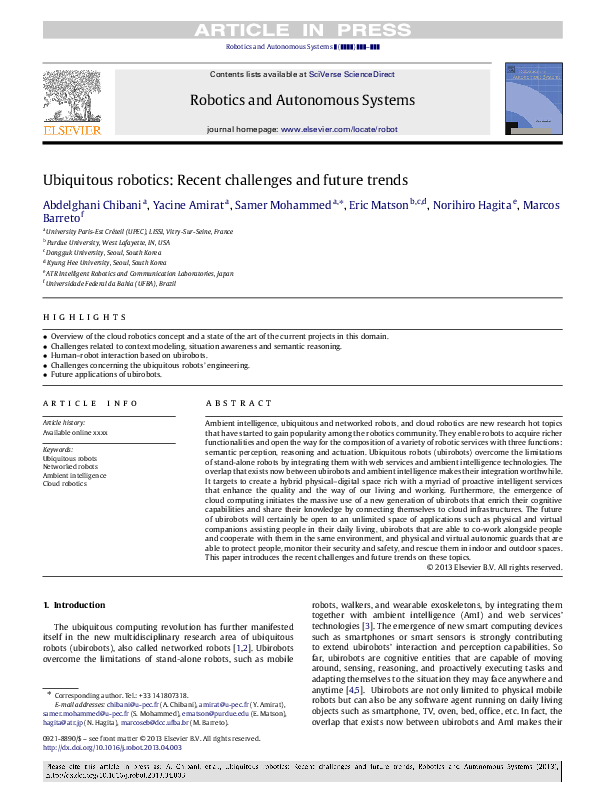 (PDF) Ubiquitous robotics: Recent challenges and future trends