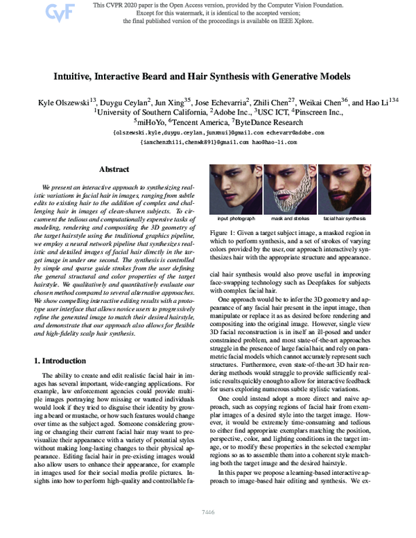 (PDF) Intuitive, Interactive Beard and Hair Synthesis With Generative ...