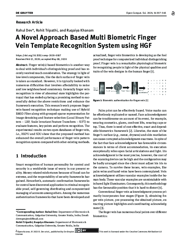 (PDF) A Novel Approach Based Multi Biometric Finger Vein Template Recognition System using HGF