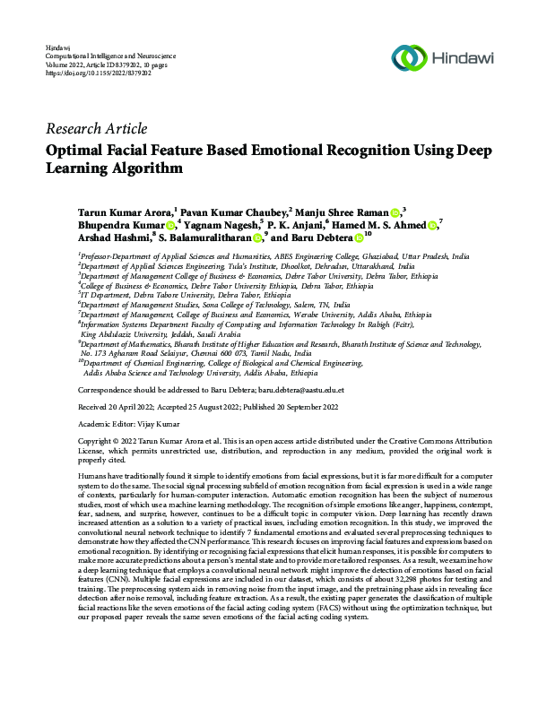 Pdf Optimal Facial Feature Based Emotional Recognition Using Deep Learning Algorithm