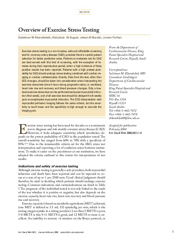 (PDF) Overview of Exercise Stress Testing