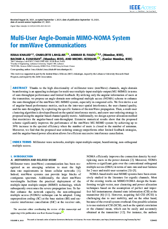 (PDF) Multi-User Angle-Domain MIMO-NOMA System for mmWave Communications