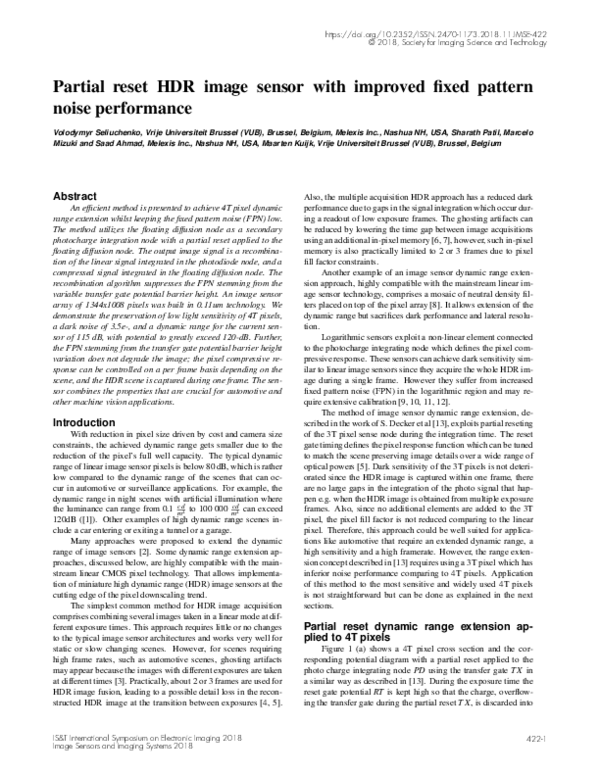 (PDF) Partial reset HDR image sensor with improved fixed pattern noise performance