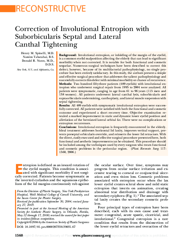(PDF) Correction of Involutional Entropion with Suborbicularis Septal ...