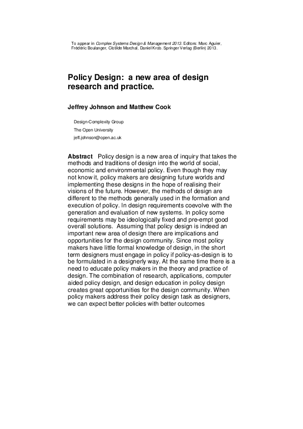 (PDF) Policy Design: A New Area of Design Research and Practice