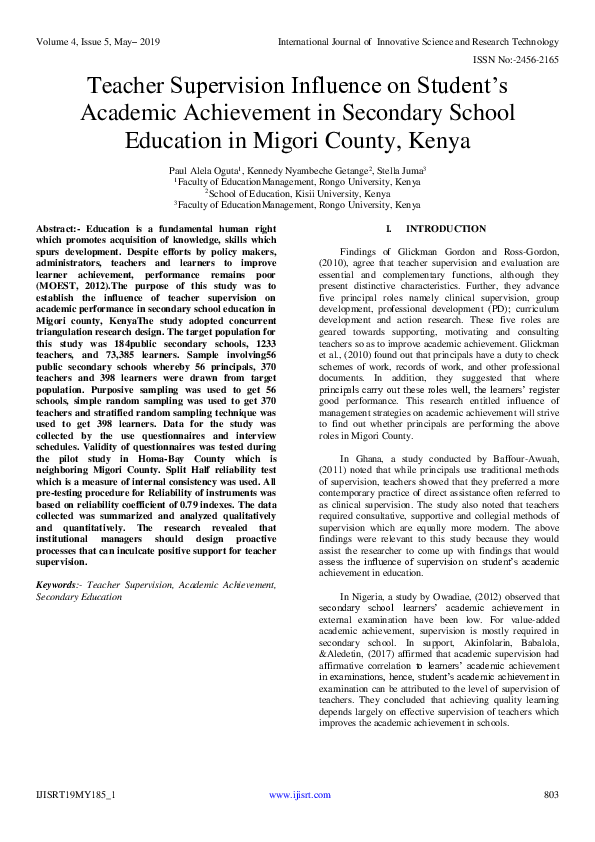(PDF) Teacher Supervision Influence on Student's Academic Achievement ...