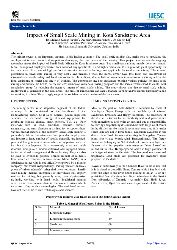 (PDF) Impact of Small Scale Mining in Kota Sandstone Area