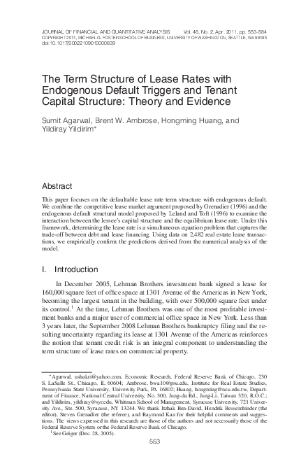 (PDF) The Term Structure of Lease Rates with Endogenous Default ...