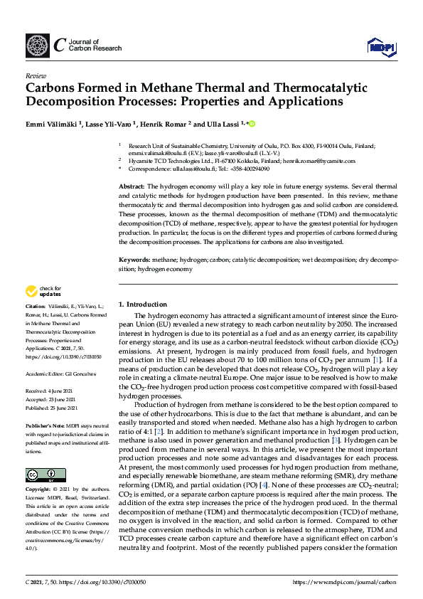(PDF) Carbons Formed in Methane Thermal and Thermocatalytic Decomposition Processes: Properties ...