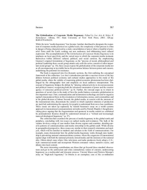(PDF) The Globalization of corporate media hegemony
