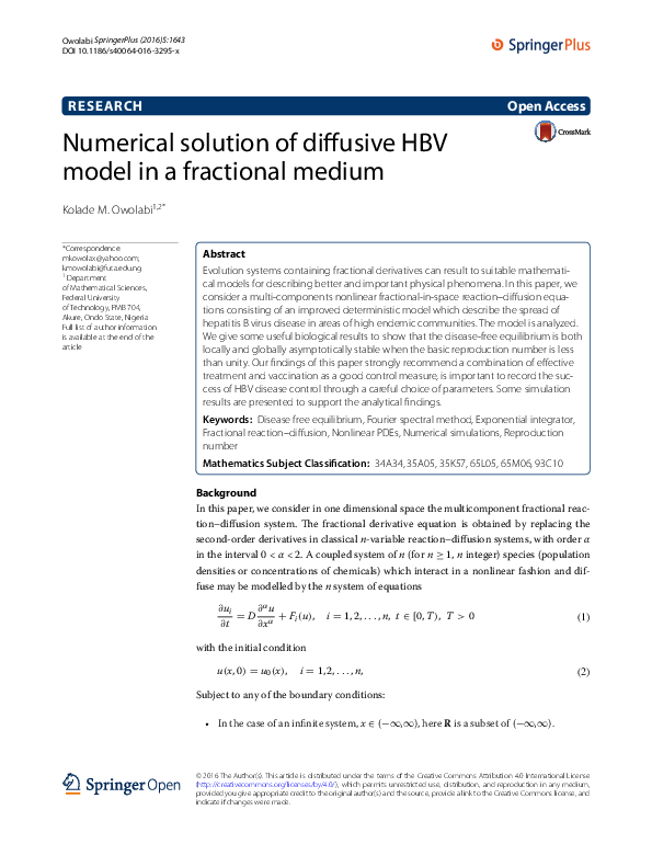 (PDF) Numerical solution of diffusive HBV model in a fractional medium