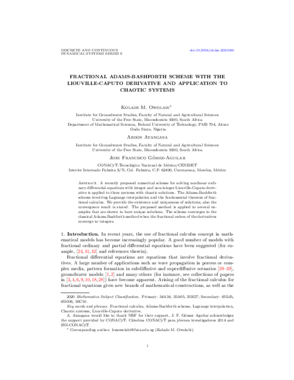 (PDF) Fractional Adams-Bashforth scheme with the Liouville-Caputo derivative and application to ...