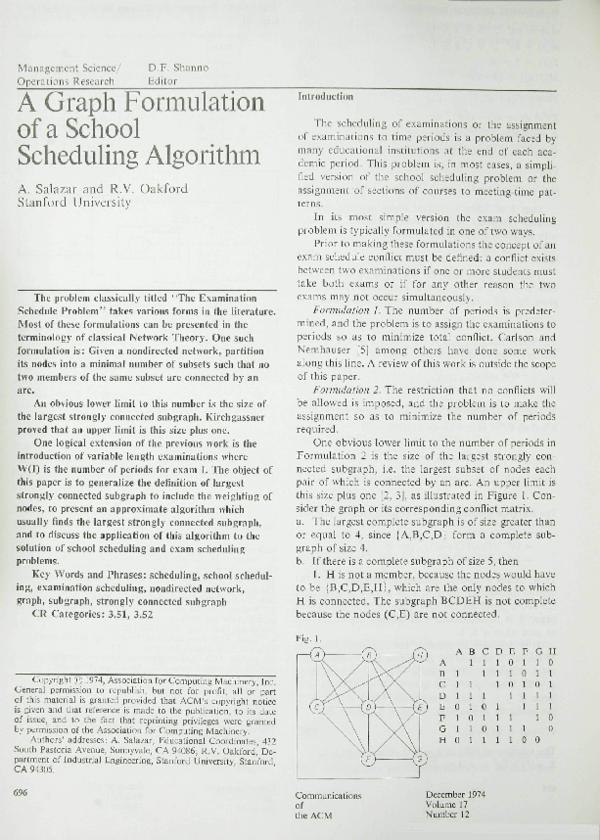 Pdf A Graph Formulation Of A School Scheduling Algorithm