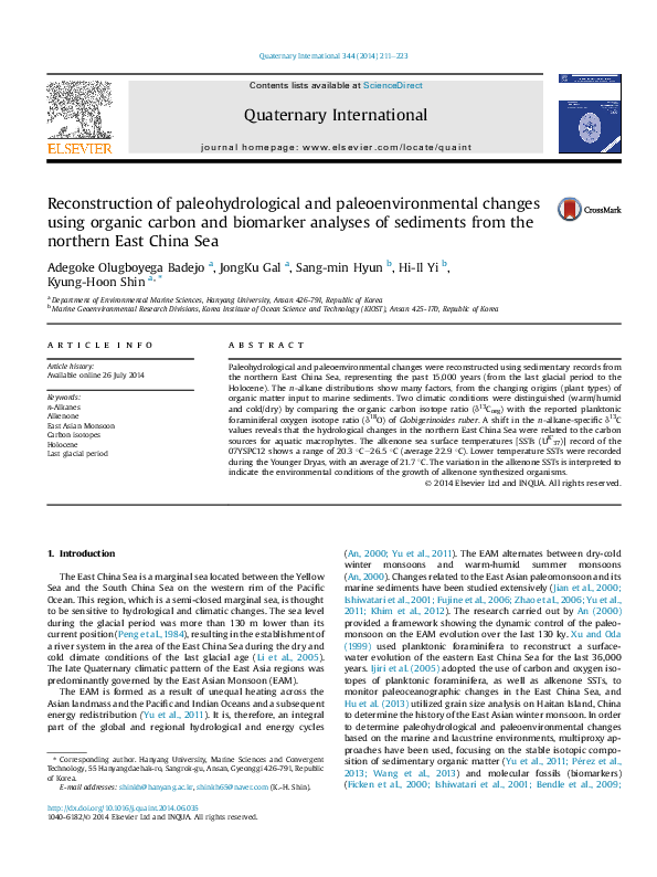 (PDF) Reconstruction of paleohydrological and paleoenvironmental changes using organic carbon ...