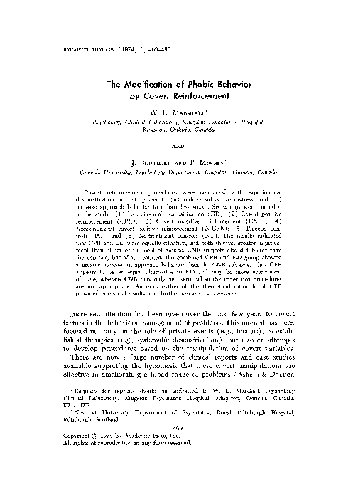 (PDF) The modification of phobic behavior by covert reinforcement