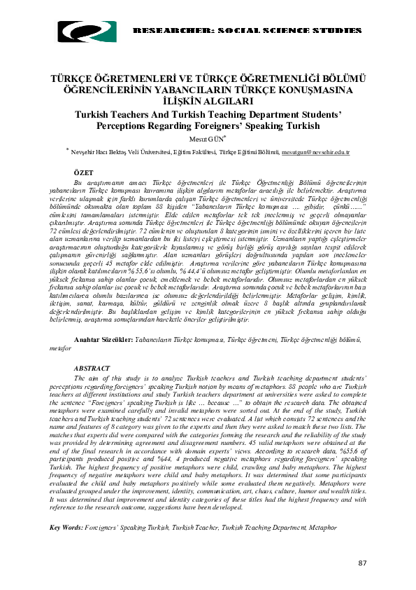 (PDF) Türkçe Öğretmenleri̇ Ve Türkçe Öğretmenli̇ği̇ Bölümü ...