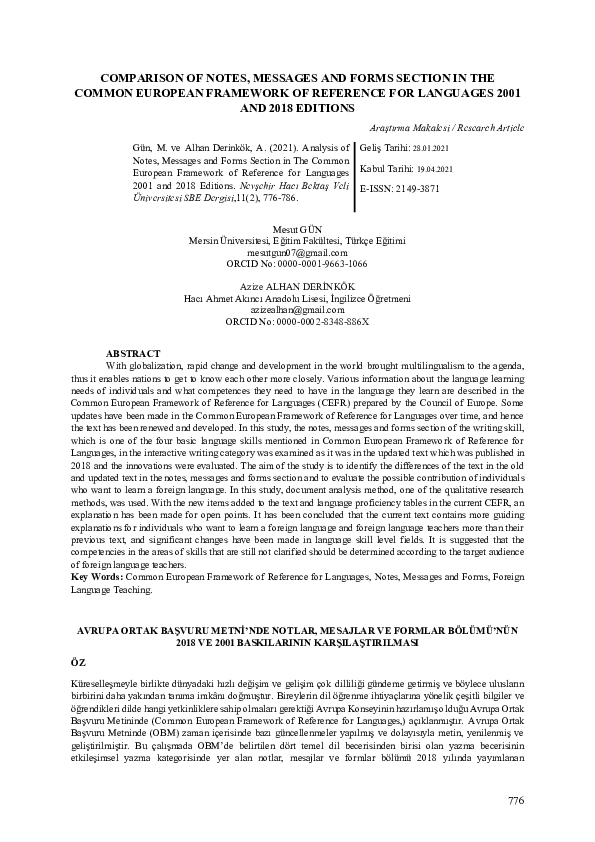 Pdf Comparison Of Notes Messages And Forms Section In The Common European Framework Of