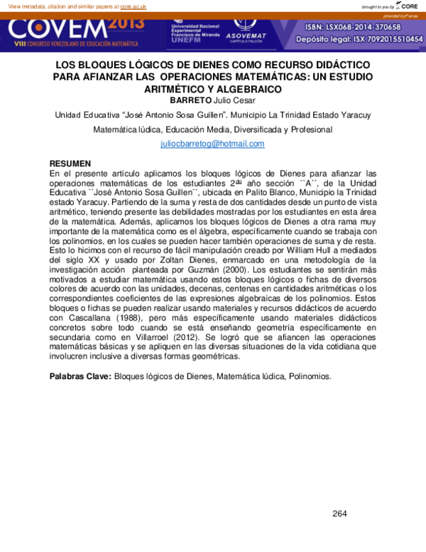(PDF) Los bloques lógicos de Dienes como recurso didáctico para afianzar las operaciones ...