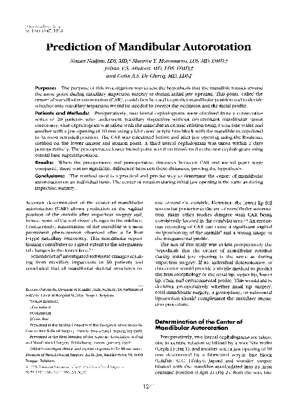 (PDF) Prediction of mandibular autorotation | Calix De Clercq ...