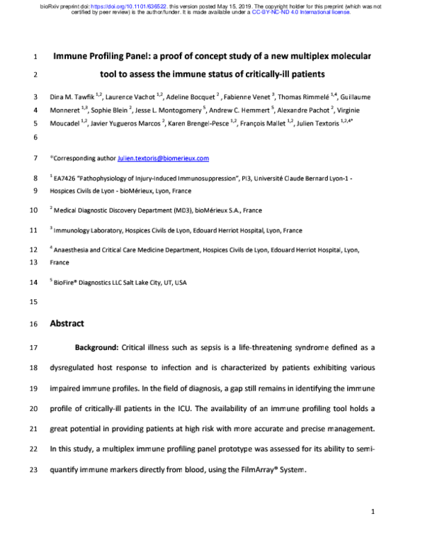 (PDF) Immune Profiling Panel: a proof of concept study of a new ...