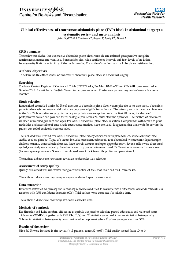 (PDF) Clinical effectiveness of transversus abdominis plane (TAP) block ...