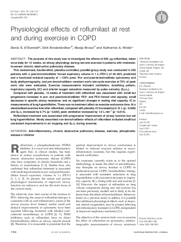 (PDF) Physiological effects of roflumilast at rest and during exercise in COPD | Denis O'Donnell ...