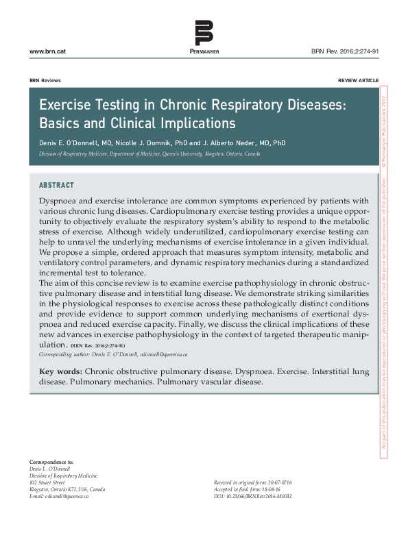 (PDF) Exercise Testing in Chronic Respiratory Diseases: Basics and ...