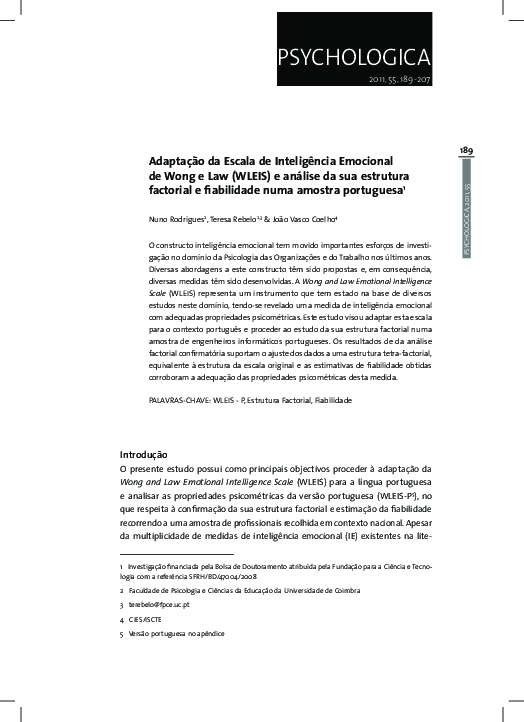 (PDF) Adaptação da Escala de Inteligência Emocional de Wong e Law ...