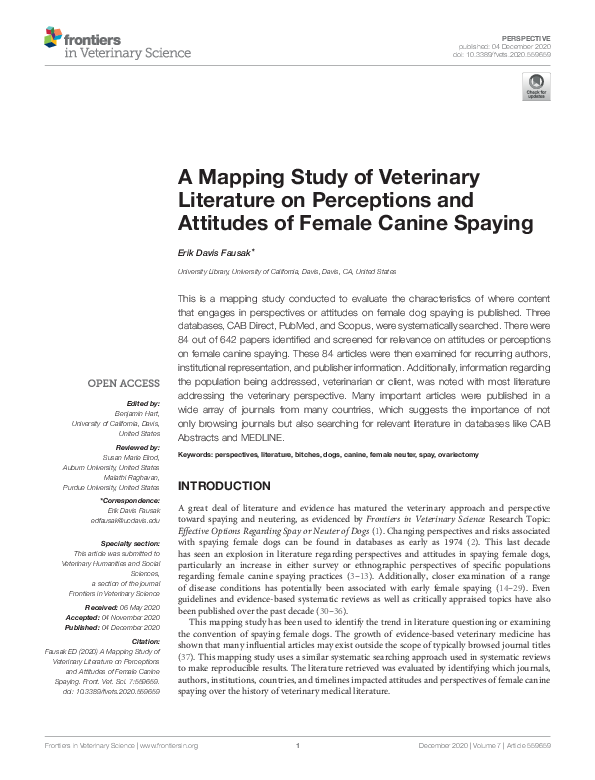 (PDF) A Mapping Study of Veterinary Literature on Perceptions and ...