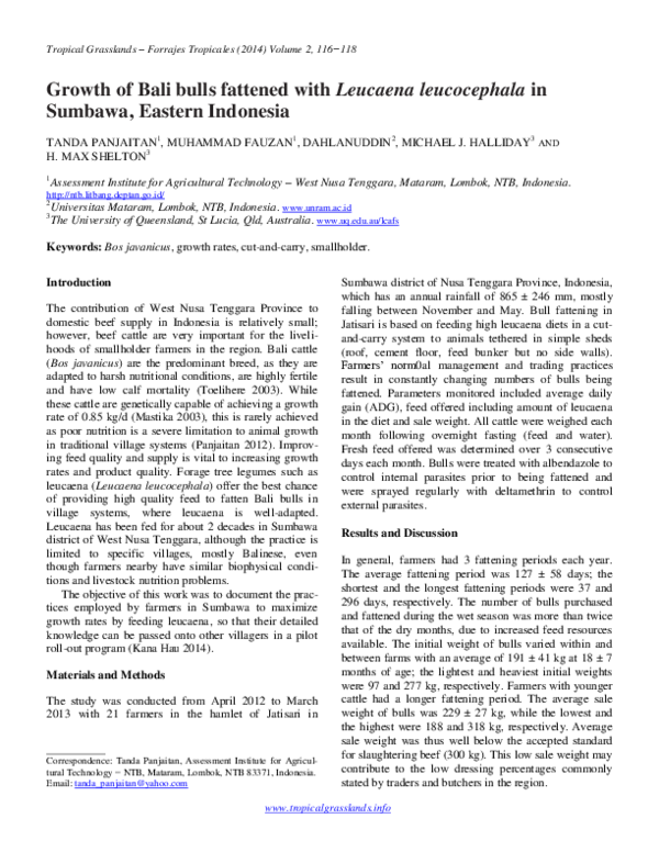 (PDF) Growth of Bali bulls fattened with Leucaena leucocephala in ...
