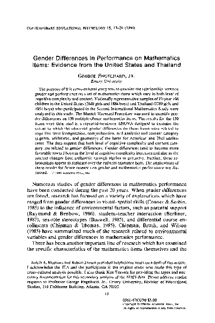 (PDF) Gender differences in performance on mathematics items: Evidence ...