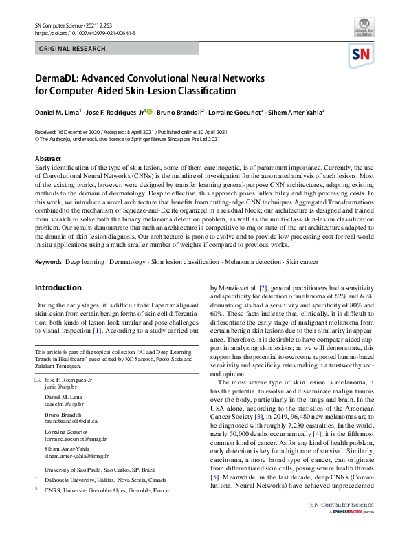 Pdf Dermadl Advanced Convolutional Neural Networks For Computer