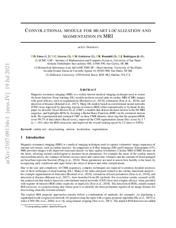 (PDF) Convolutional module for heart localization and segmentation in MRI